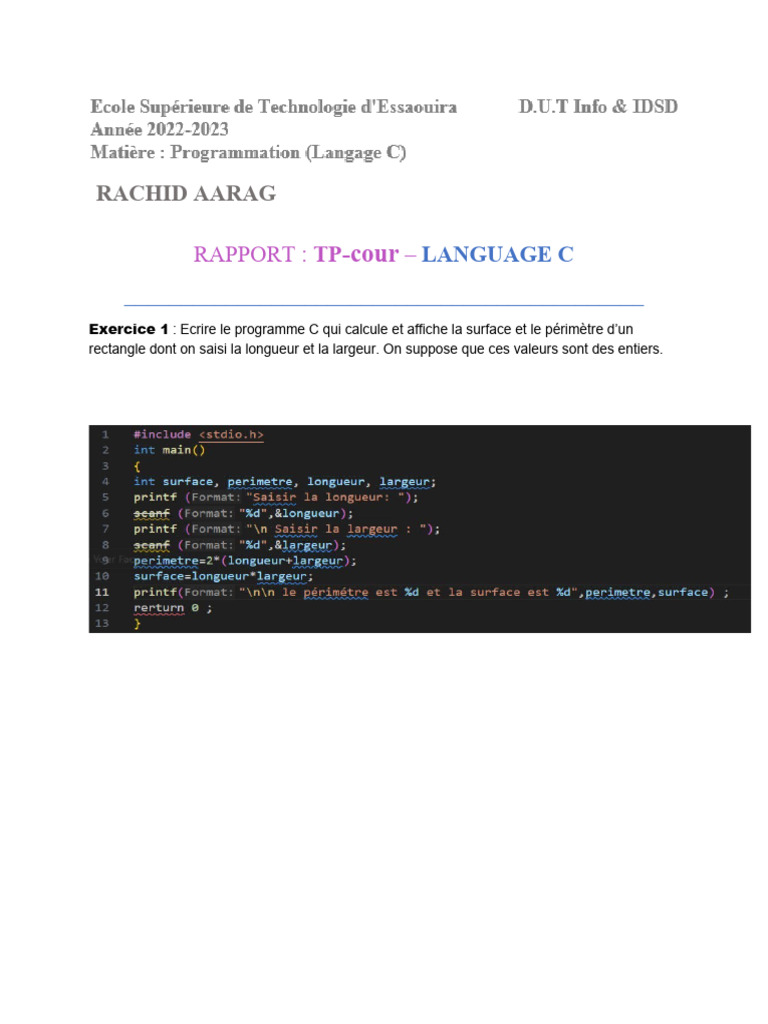 Exercices de Programmation en C | PDF | Matrice (Mathématiques) | Somme ...