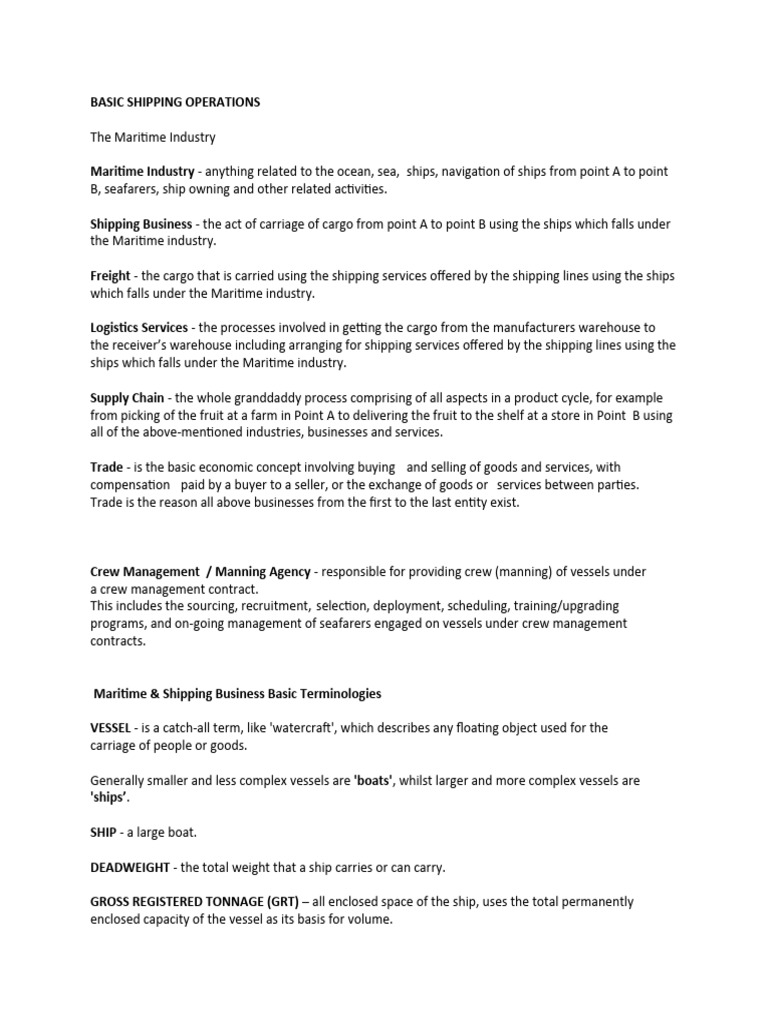 Basic Shipping Operations | PDF | Ships | Cargo