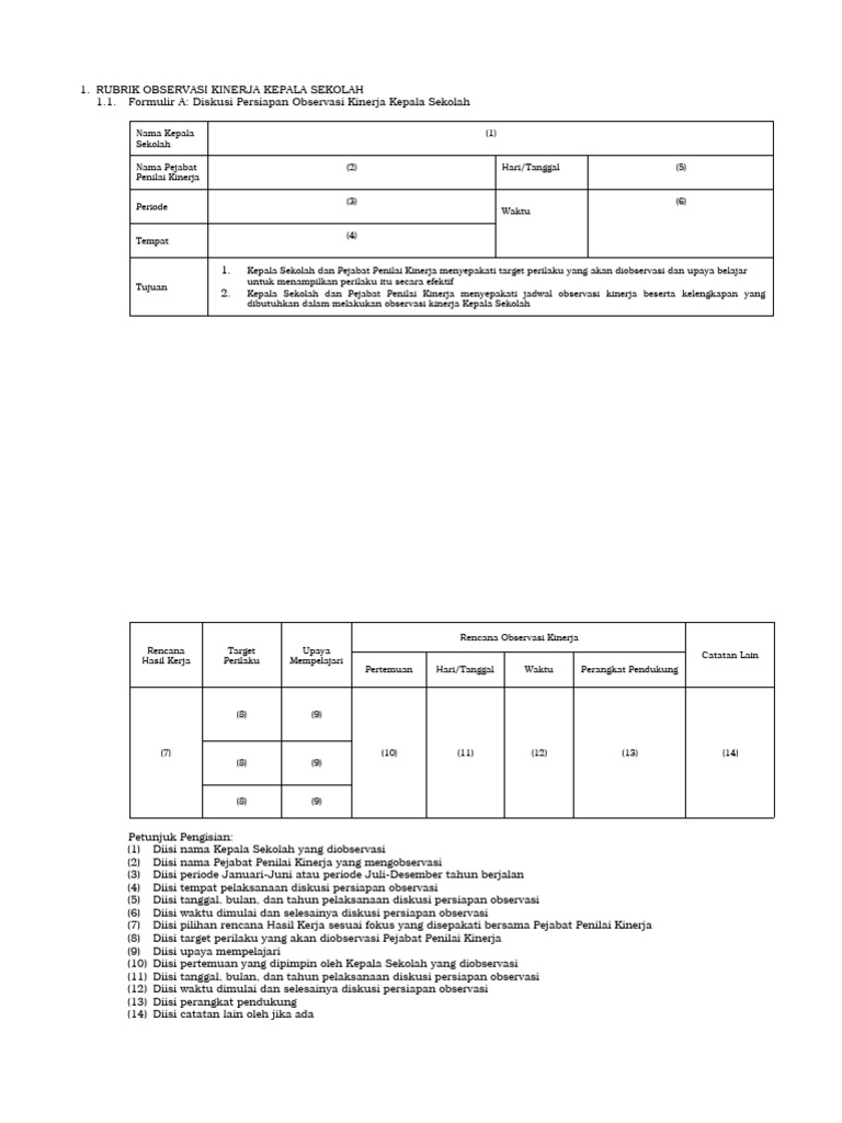 FORMAT LEMBAR OBSERVASI KEPSEK | PDF