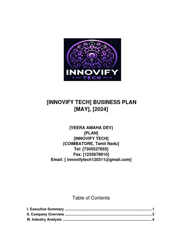Innovify Tech Business Plan 2024 | PDF | Equity (Finance) | Expense