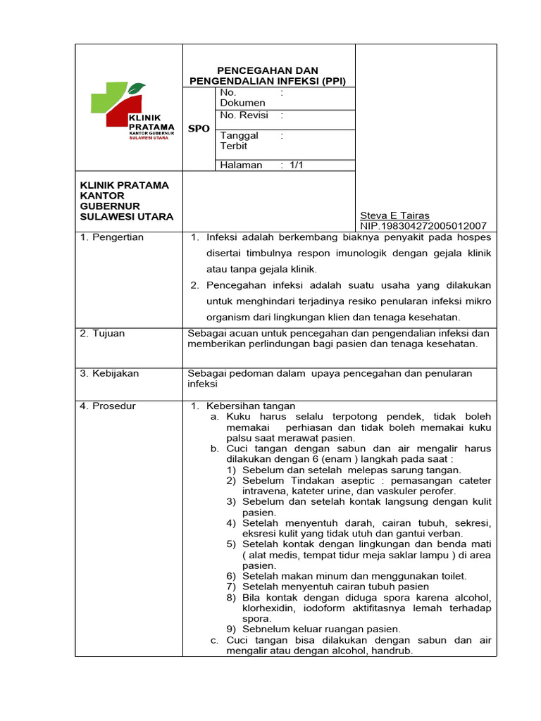 Spo Pencegahan Dan Pengendalian Infeksi (Ppi) | PDF