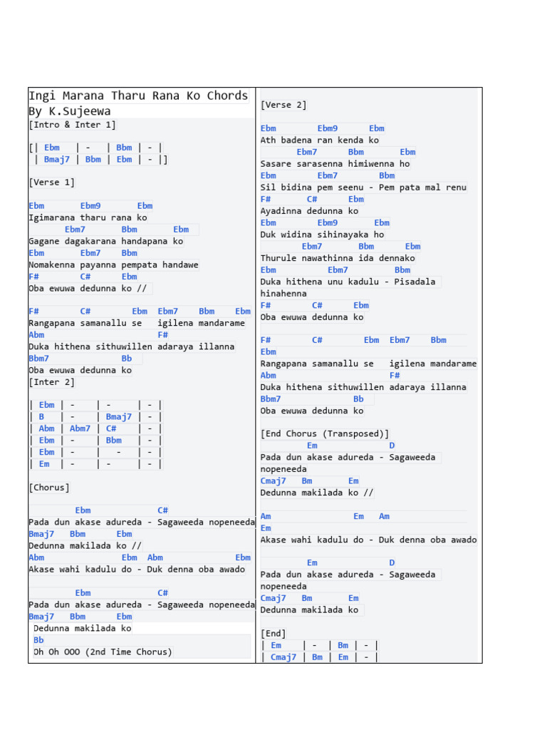 Mal Mitak Thiyanna Chords & Lyrics | PDF | Song Structure | Oral Literature