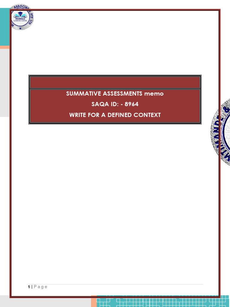 SAQA 8964 - Summative Memo | PDF | Educational Assessment | Human Communication