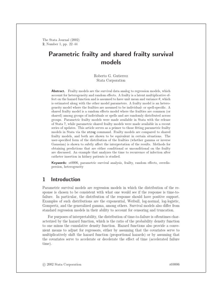 Gutierrez 2002 Parametric Frailty And Shared Frailty Survival Models Pdf Normal Distribution