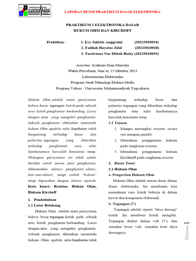 Laporan Resmi Eldas 2 | PDF