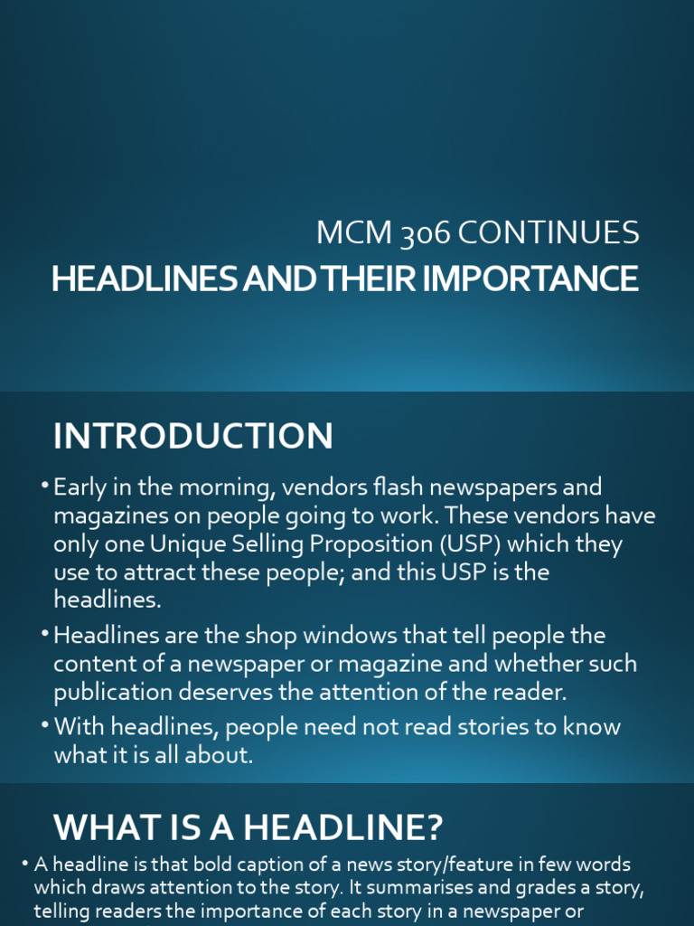 Slides For Magazine Managment and Production HEADLINES AND THEIR | PDF ...