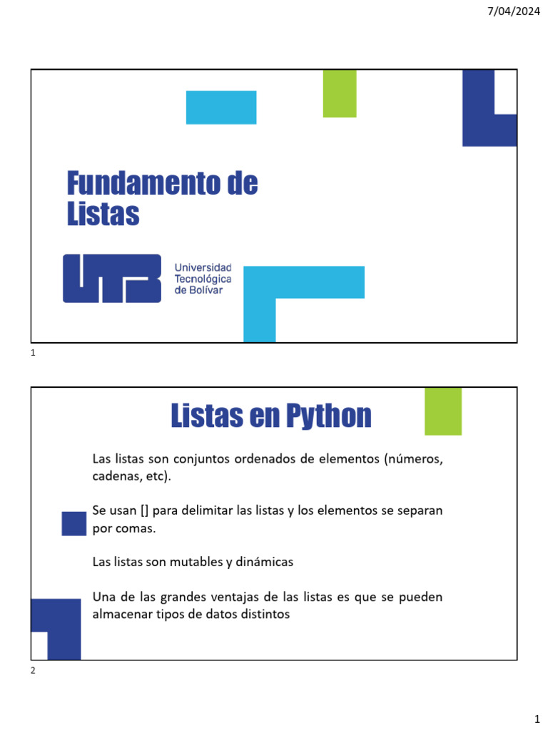 Listas | PDF | Python (lenguaje de programación) | Programación de computadoras