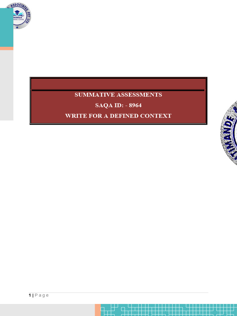 SAQA 8964 - Summative Assessments | Download Free PDF | Educational ...