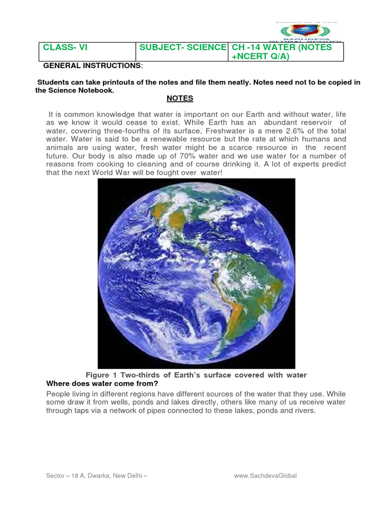 Class-VI Science Notes-15 Water | PDF | Water | Water Vapor