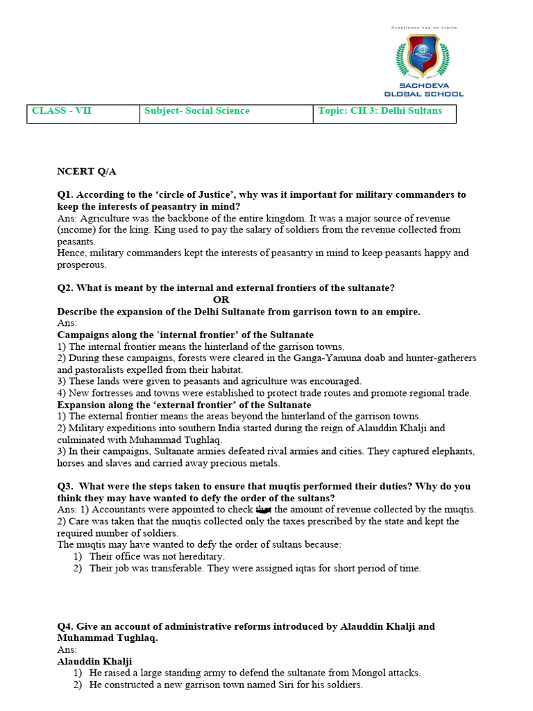 Class-VII SST Notes-2 Delhi Sultans | PDF | Politics | History