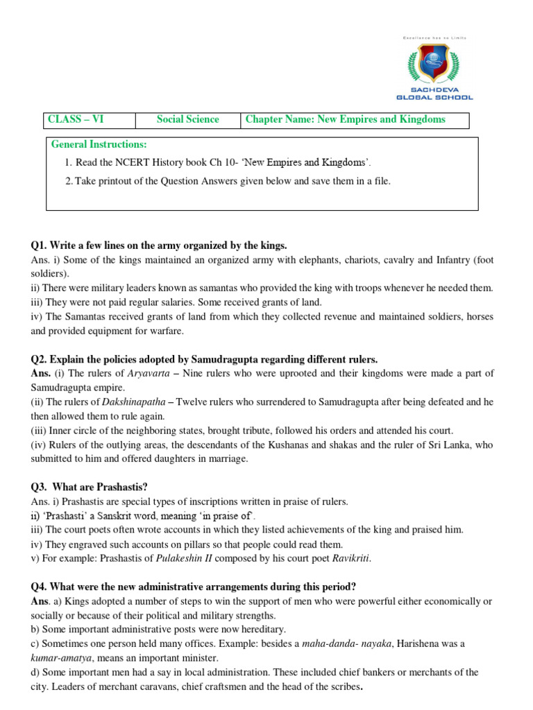 Class-VI SST Notes-21 New Empires and Kingdoms | PDF
