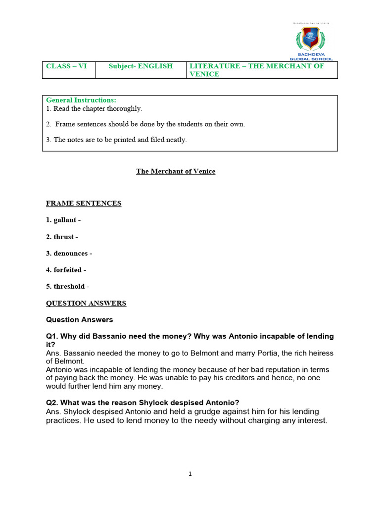 Merchant of Venice Literature Guide | PDF | Shakespearean Comedies ...