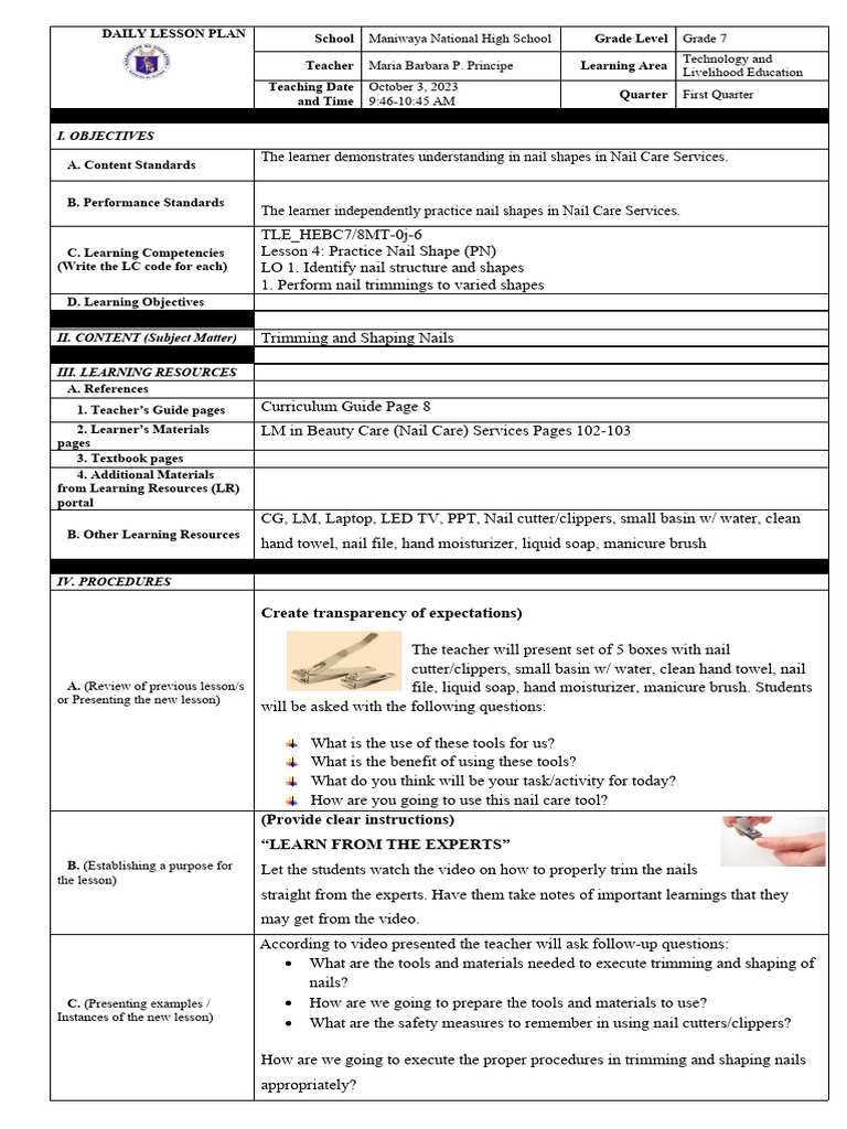 TLE 7 (October 3) | PDF | Learning | Teachers