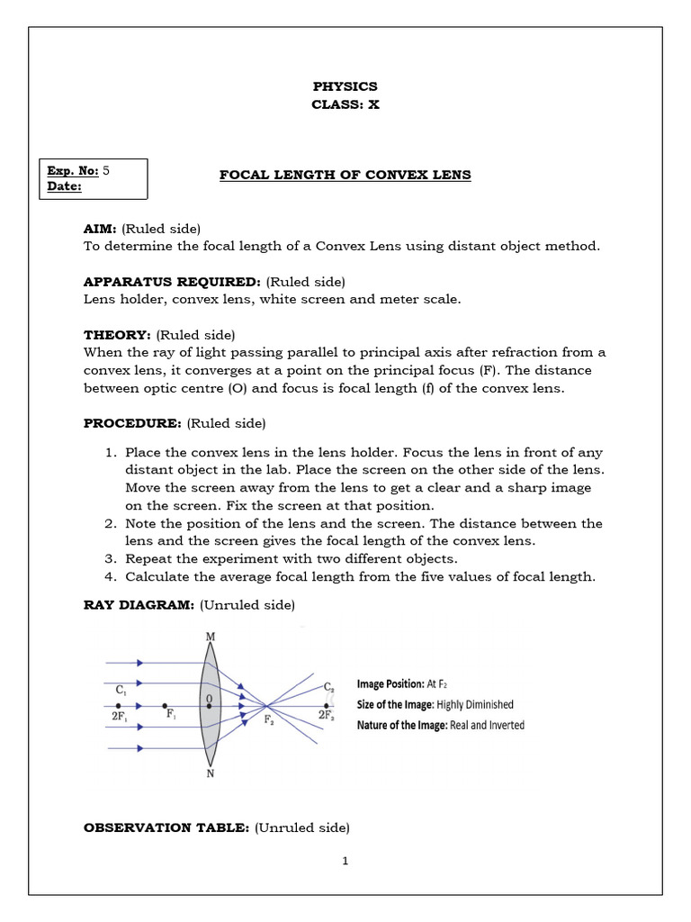 Ex 5 - Focal Length of A Convex Lens | PDF | Optics | Atomic