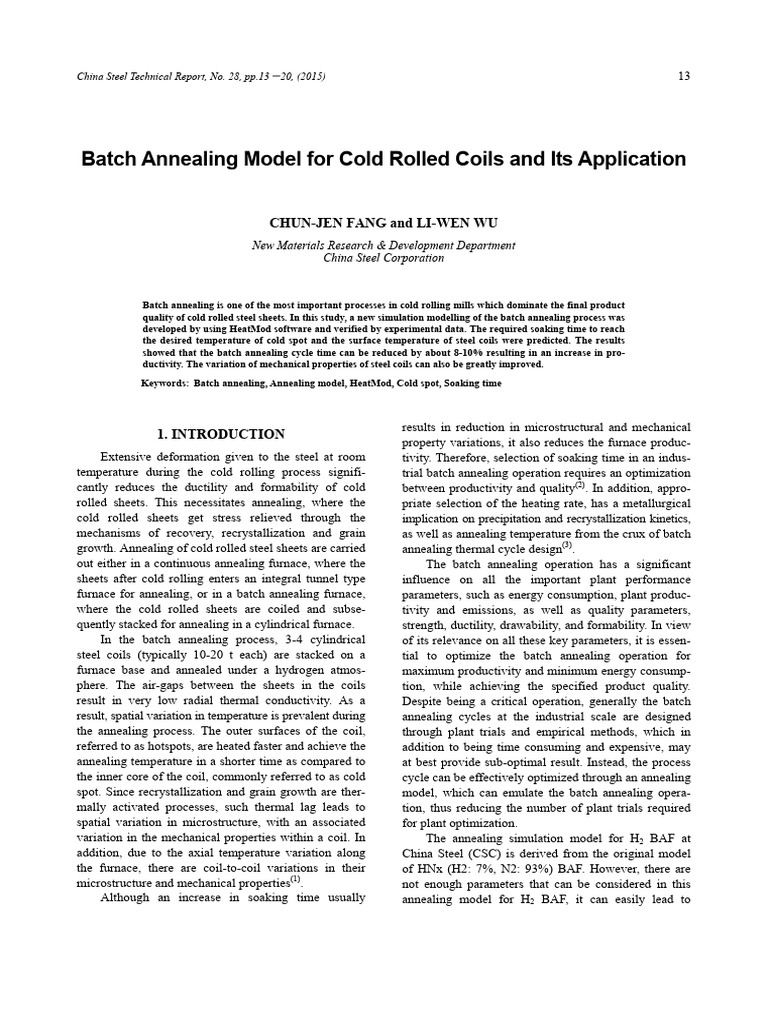 Batch Annealing Model For Cold Rolled Coils and Its Application ...