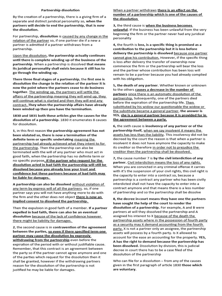 Partnership Dissolution Part 1 To 4 | PDF | Partnership | Liquidation