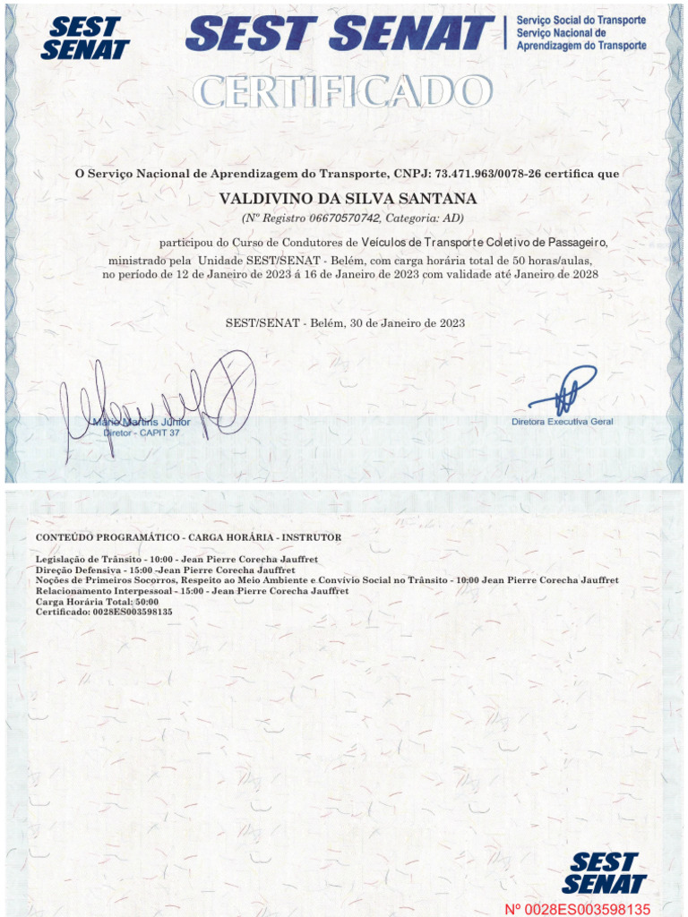 CERTIFICADO Condutor de Passageiro | PDF | Tecnologia e Engenharia