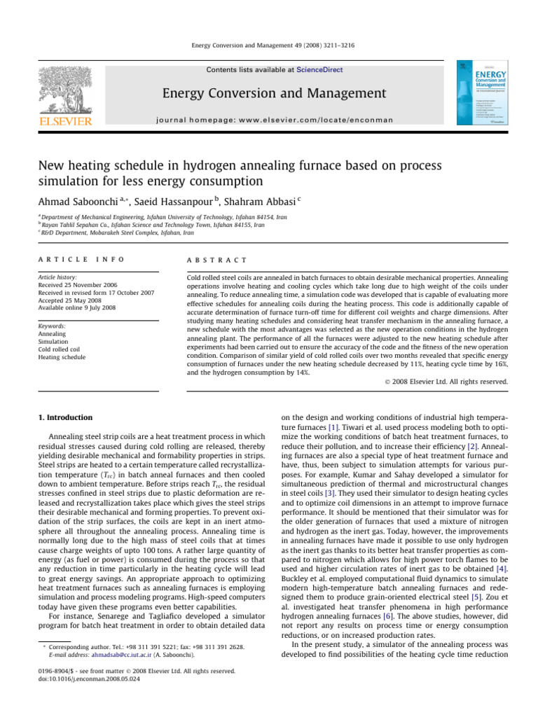 New Heating Schedule in Hydrogen Annealing Furnace Based On Process Simulation For Less Energy ...