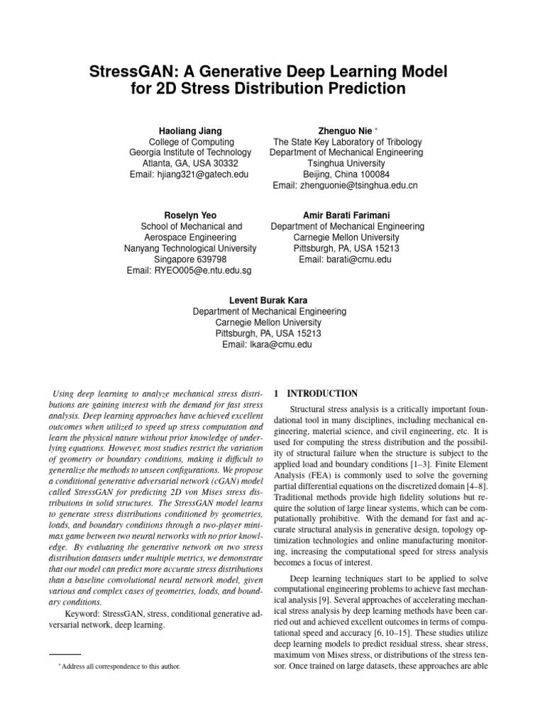 StressGAN A Generative Deep Learning Model For 2D Stress Distribution Prediction | Download Free ...