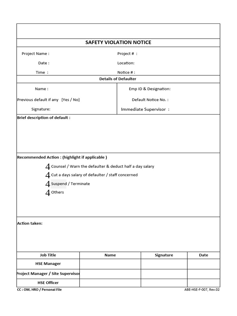 Safety Violation Notice Form | PDF