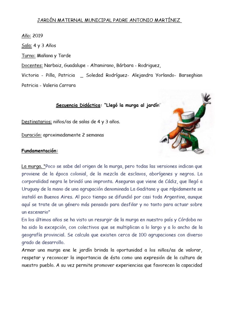 Secuencia La Murga | PDF | Educación de la primera infancia