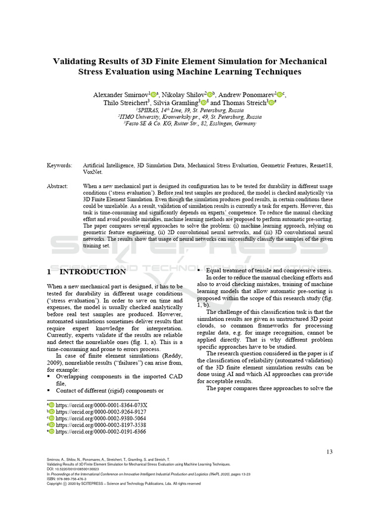 Validating Results of 3D Finite Element Simulation For Mechanical | PDF | Machine Learning ...