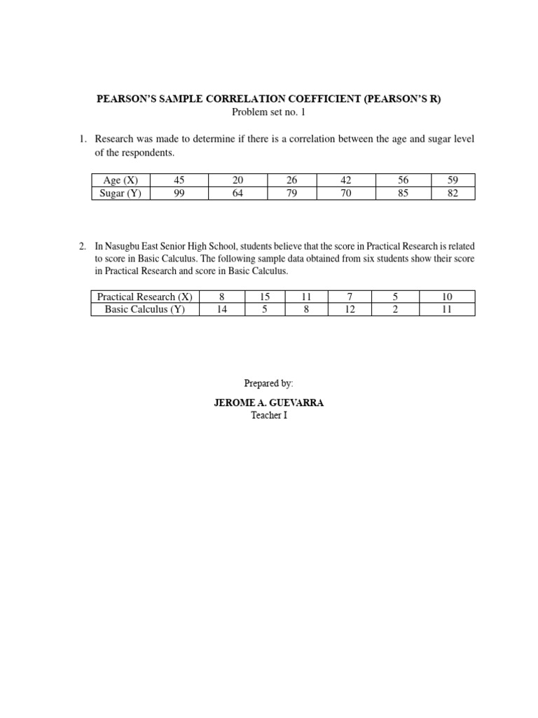Pearson & Spearman Correlation Exercises | PDF