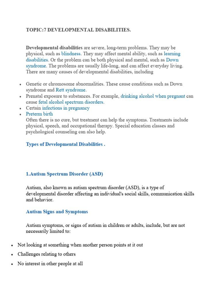 Developmental Disabilities | PDF | Intellectual Disability | Down Syndrome