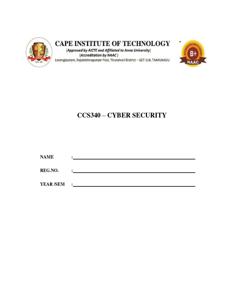 CCS340 Cyber Security Lab Record | PDF | Career & Growth | Technology ...