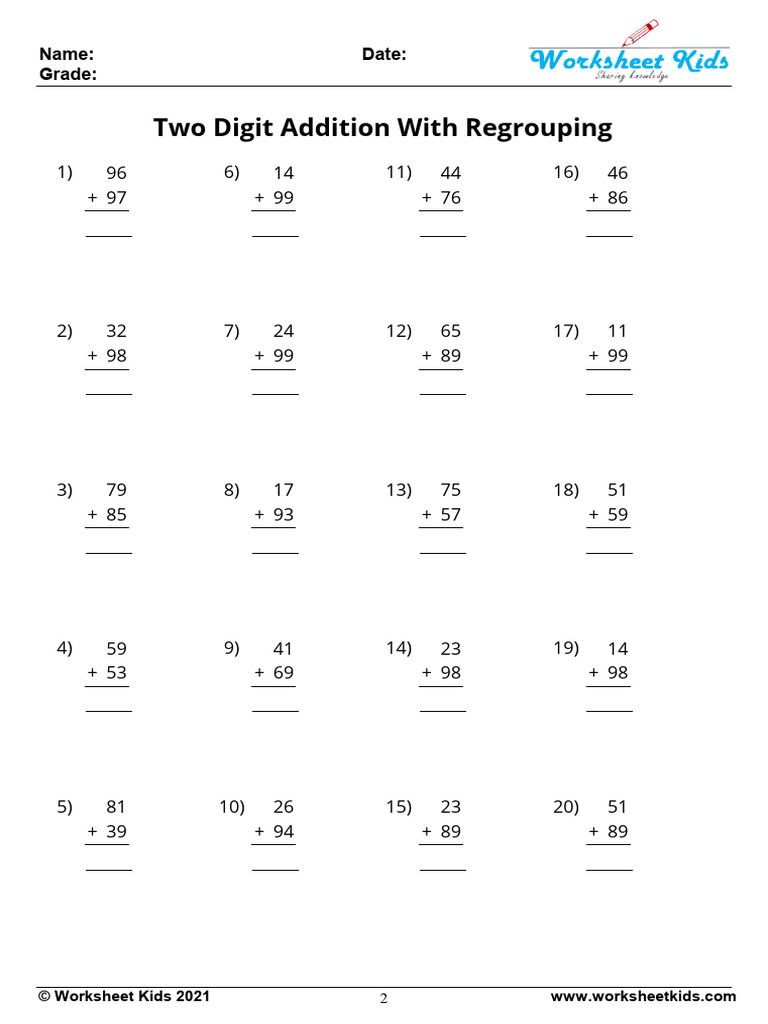 2 Digit Addition With Regrouping - 2 | PDF