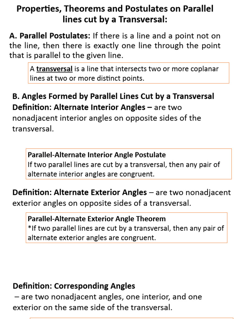 Theorems and Postulate On Parallel Line | PDF