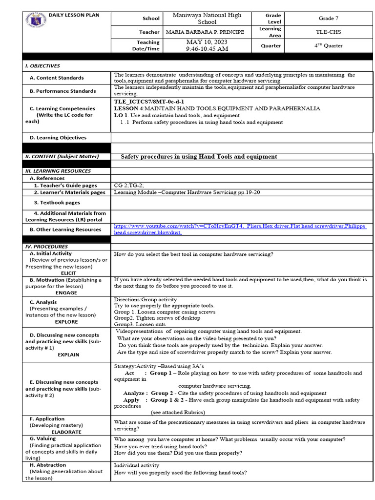 CHS 7 May 10 | PDF | Learning | Tools