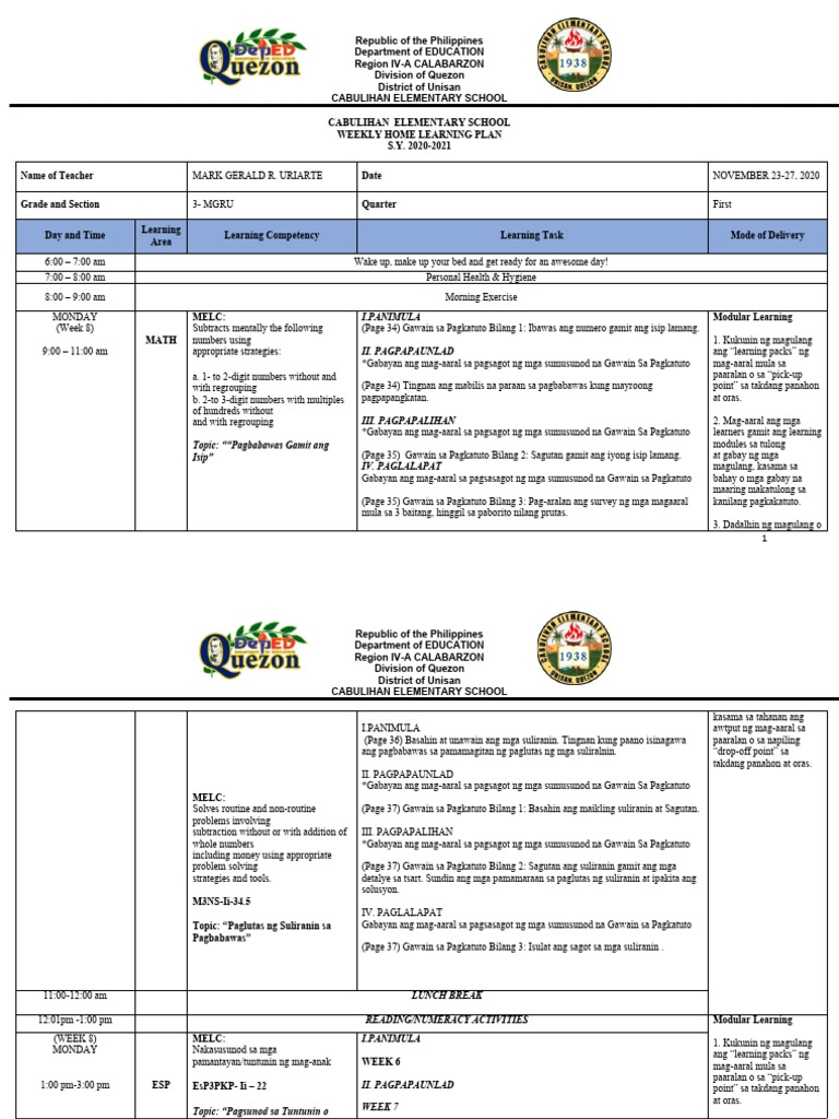 Week 8 WHLP For Grade 3 | PDF