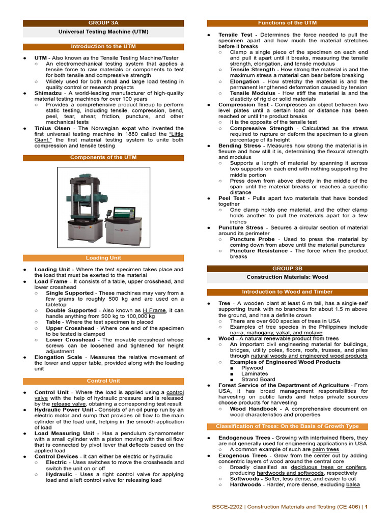 F Construction Materials and Testing CE 406 | PDF | Concrete | Wood