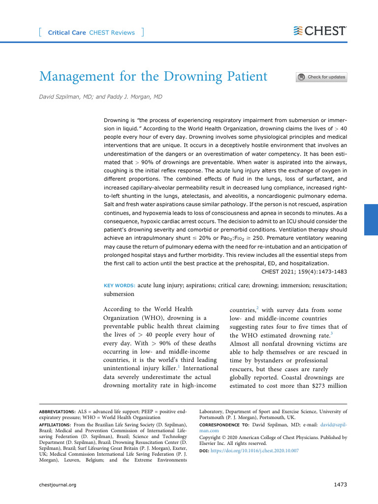 Management For The Drowning Patient: Critical Care | PDF ...