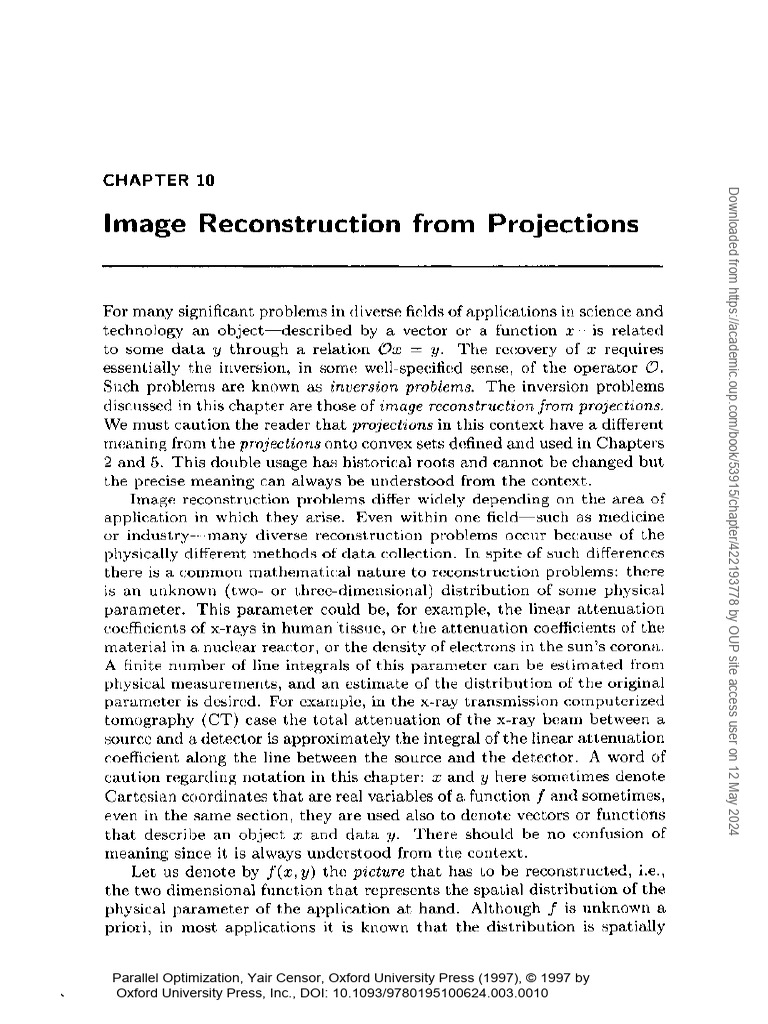 Image Reconstruction From Projections: - y Ox Y. X Inversion Problems ...