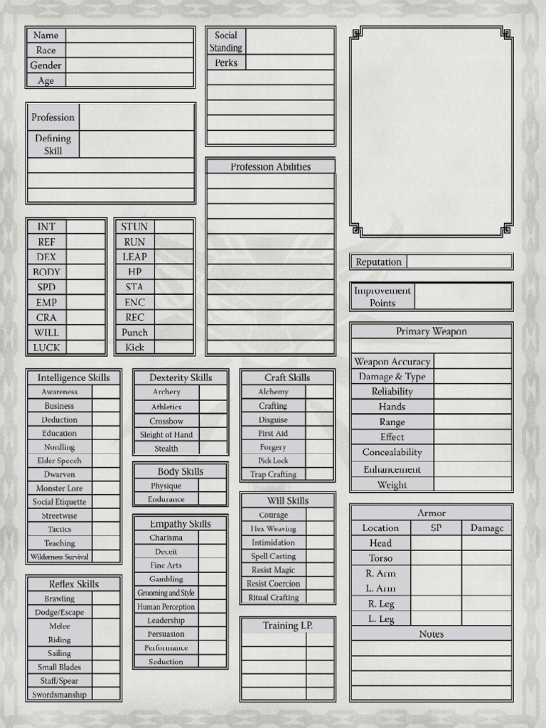 Witcher 3 Character Sheet | PDF