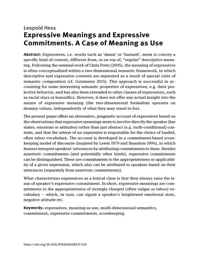 Expressive Meanings and Commitments Explained | PDF | Semantics ...