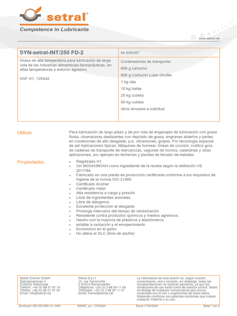 TD 030397 SYN-setral-INT 250 FD-2 2024-04-17 Es | PDF | Materiales