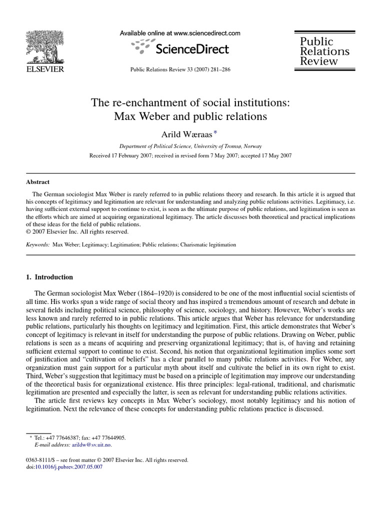 The Re-Enchantment of Social Institutions - Max Weber and Public Relations | PDF | Legitimacy ...