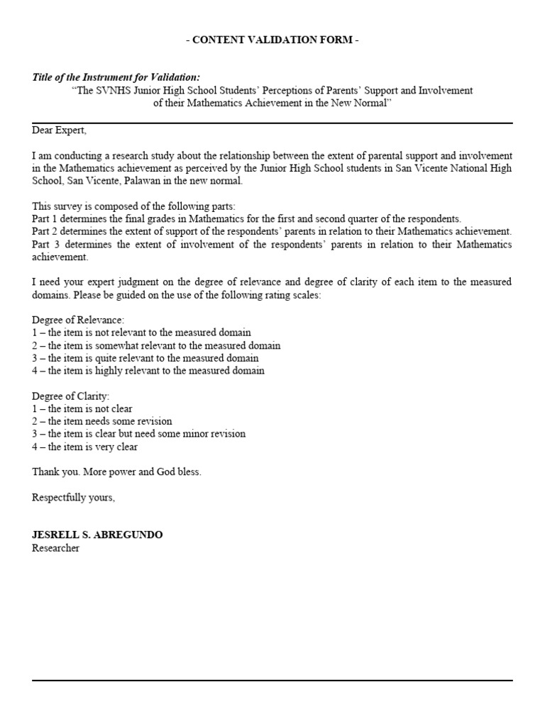 Content Validation Tabulation Form | PDF | Teachers | Likert Scale