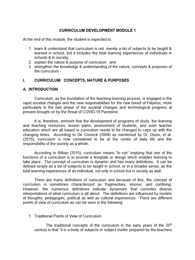 Curr. Dev. Module 1 | PDF | Curriculum | Learning