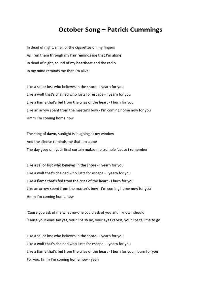 October Song Lyrics by Patrick Cummings | PDF | Home & Garden | Art