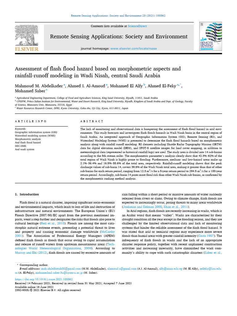 Assessment of Flash Flood Hazard Based On Morphometric Aspects and ...