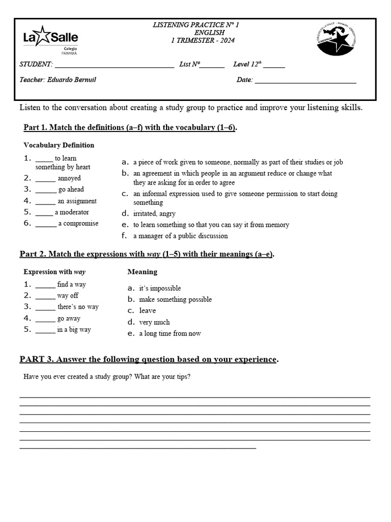 Study Group Listening Skills Practice | PDF