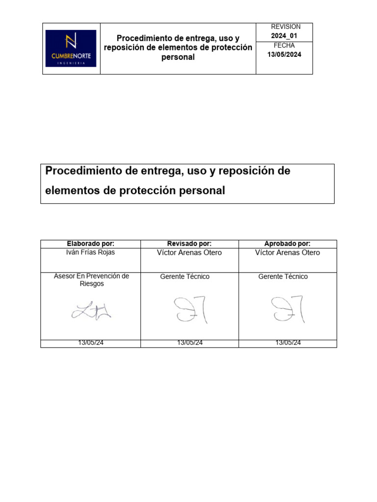 CN - PR - SSO - 007 - Procedimiento Entrega y Uso Epp | PDF