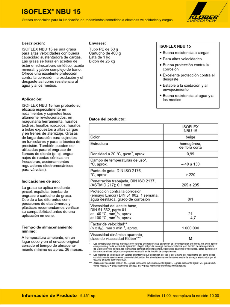 Isoflex Nbu 15-SP | PDF | Rodamiento (Mecánico) | Agua