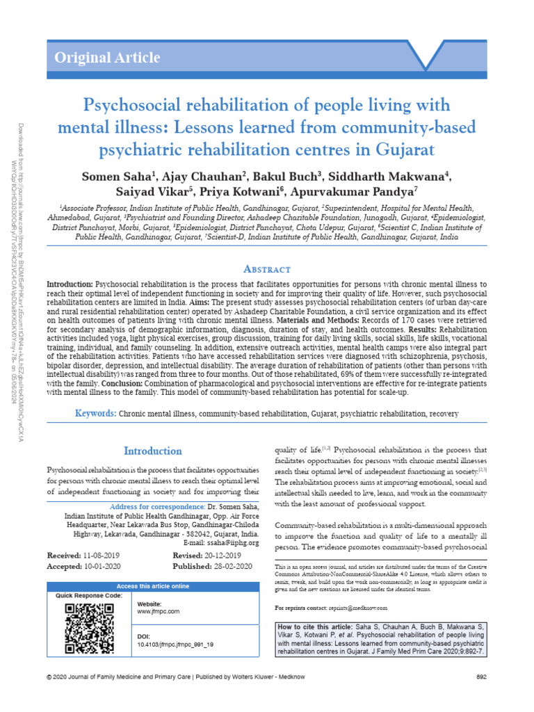 Psychosocial Rehabilitation of People Living With Mental Illness | PDF ...