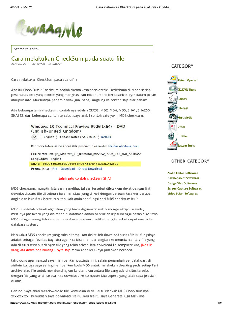 Cara Melakukan CheckSum Pada Suatu File - Kuyhaa | PDF