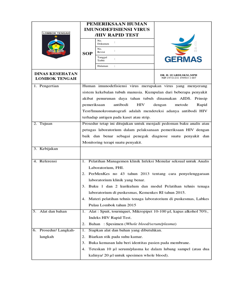 SOP Tentang Pemeriksaan HIV Rapid Test | PDF